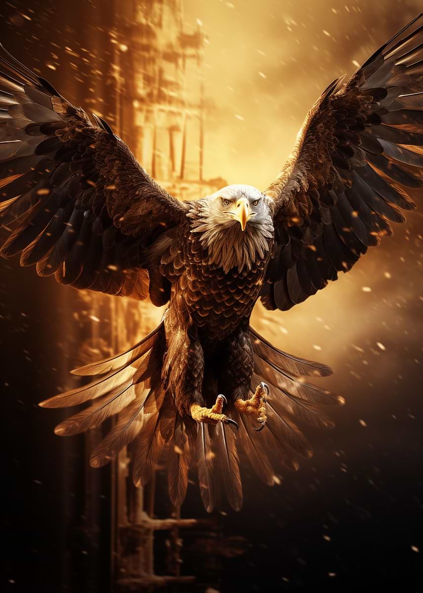 'Fire Flames Bald Eagle USA' Poster, picture, metal print, paint by ...