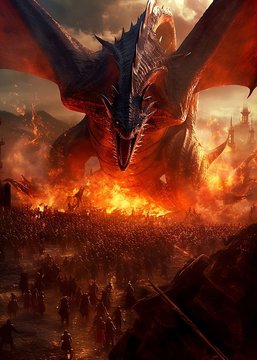 'Dragon vs army' Poster, picture, metal print, paint by Nathan Ponty ...