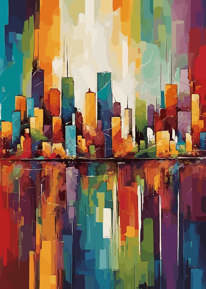 'Cityscape Abstract Art' Poster, picture, metal print, paint by Art Jiyuu | Displate