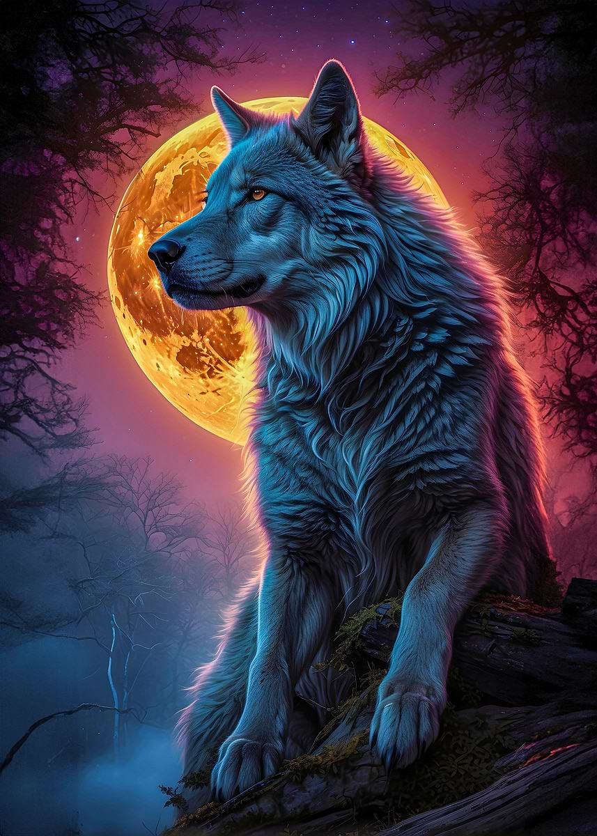 'Wolf Werewolf Landscape' Poster, picture, metal print, paint by ...