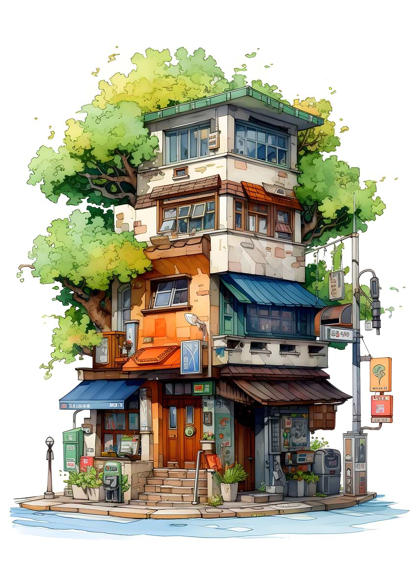 'Japanese trees house' Poster, picture, metal print, paint by OTASTD ...