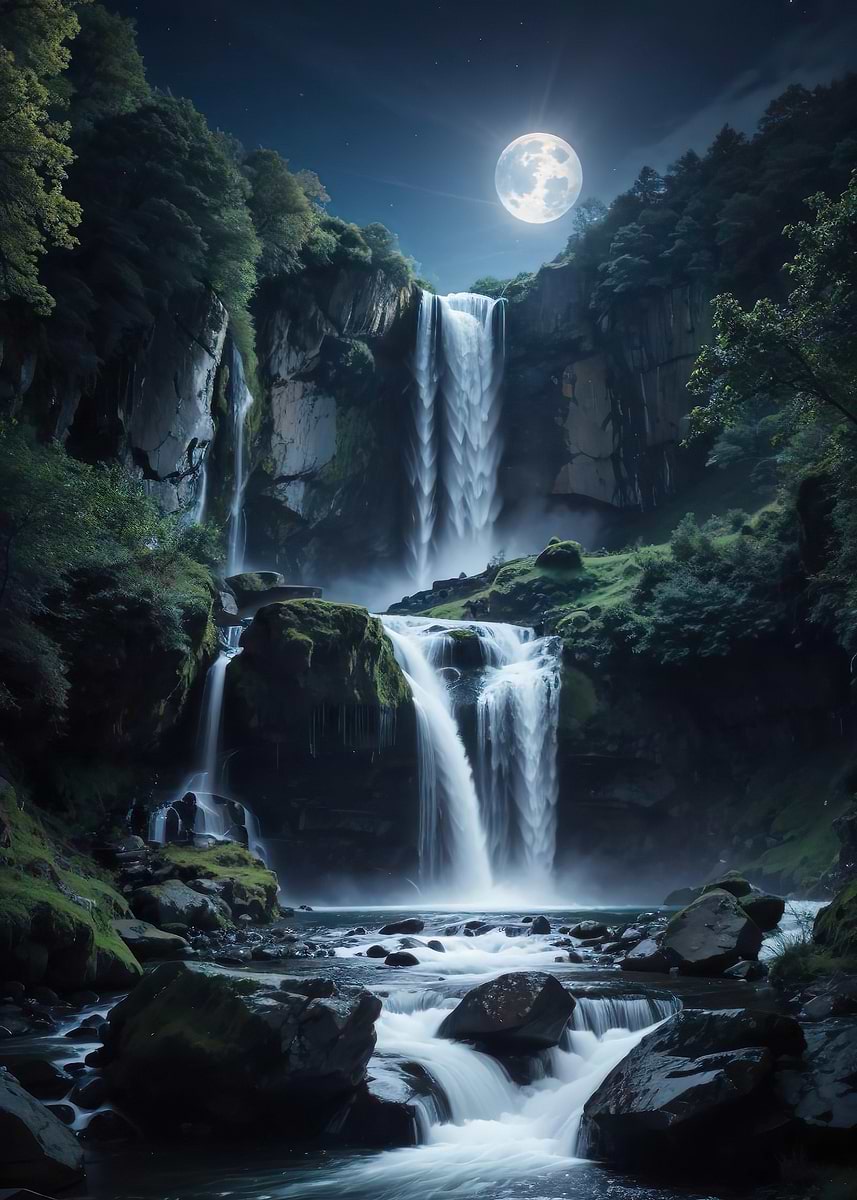 'Waterfall in Forest Nature' Poster, picture, metal print, paint by ...