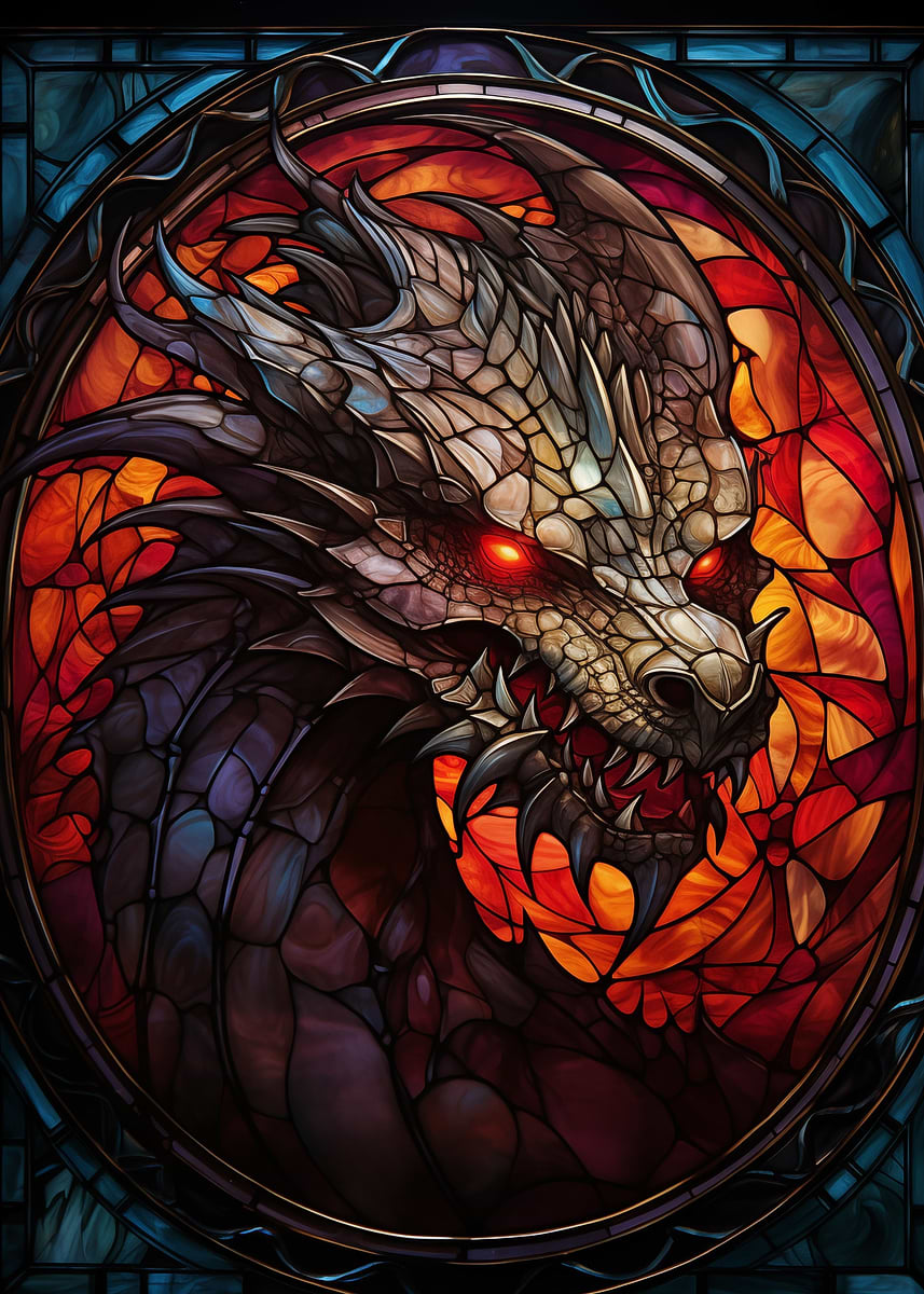 'Stained Glass Dragon Wall ' Poster, picture, metal print, paint by ...