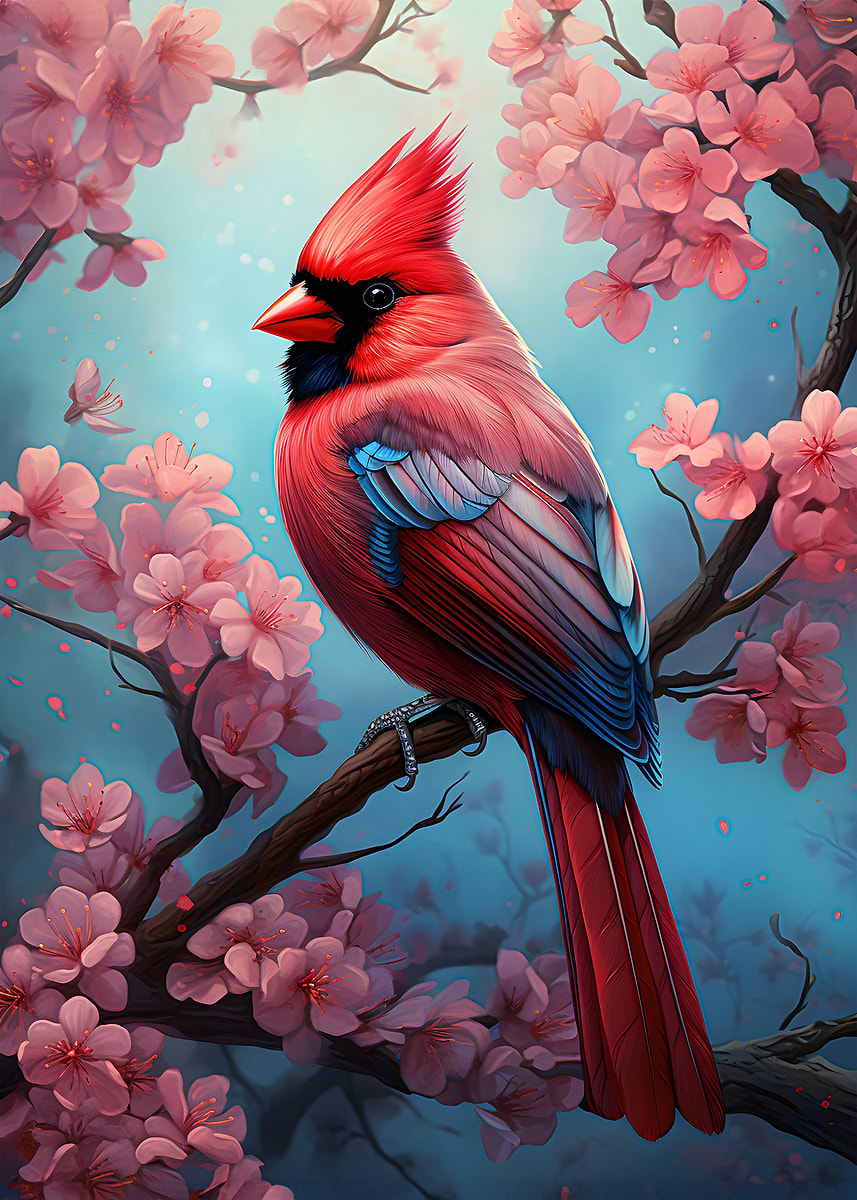 'Cardinal bird' Poster, picture, metal print, paint by ArtFusion | Displate