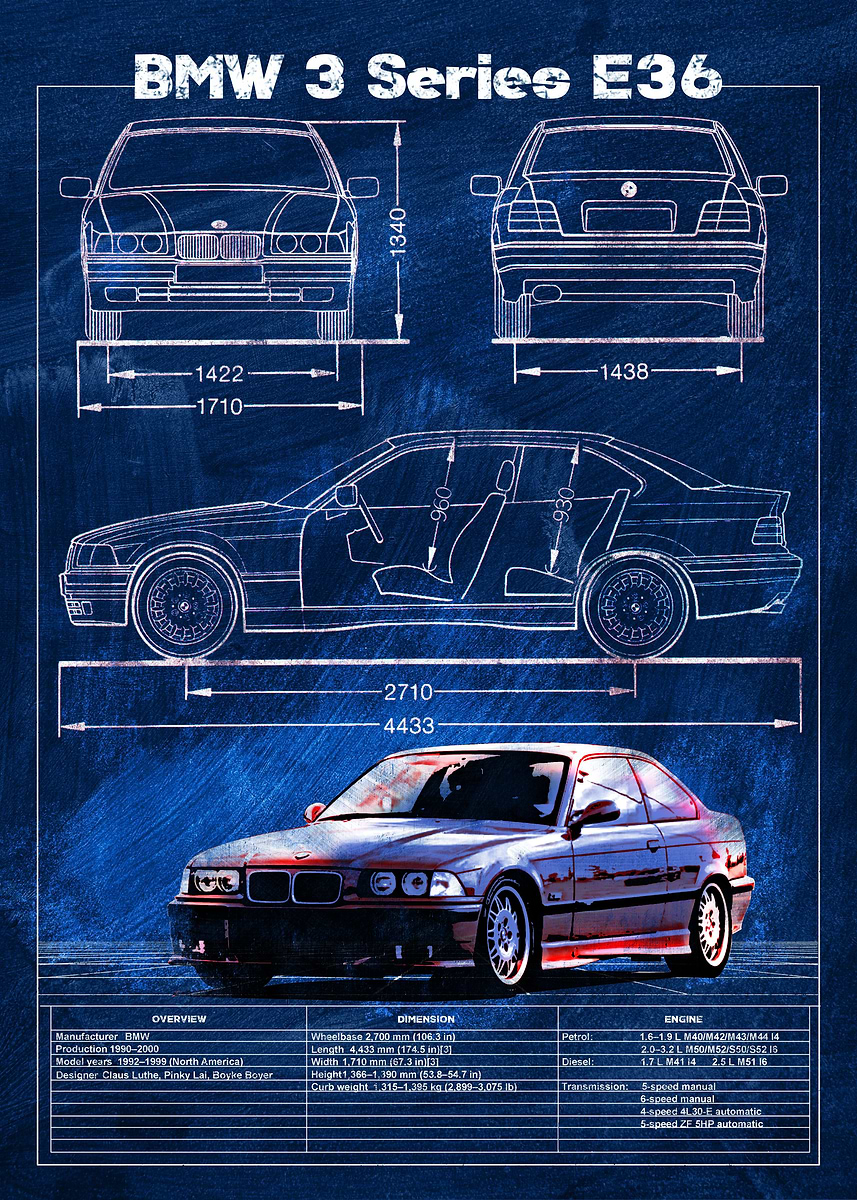'BMW 3 Series E36' Poster, picture, metal print, paint by DG ArtPrints ...