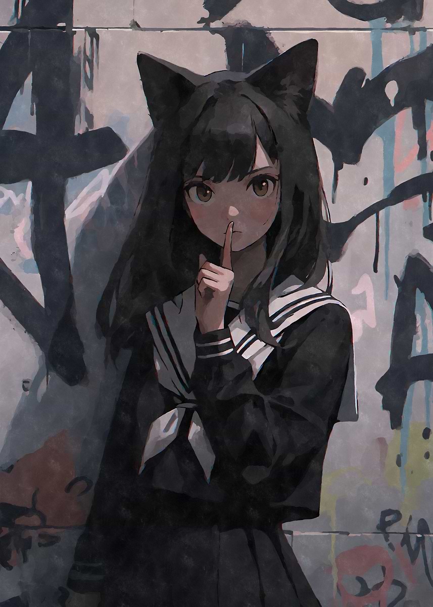 'Cat Girl School Uniform' Poster, picture, metal print, paint by Masaki ...