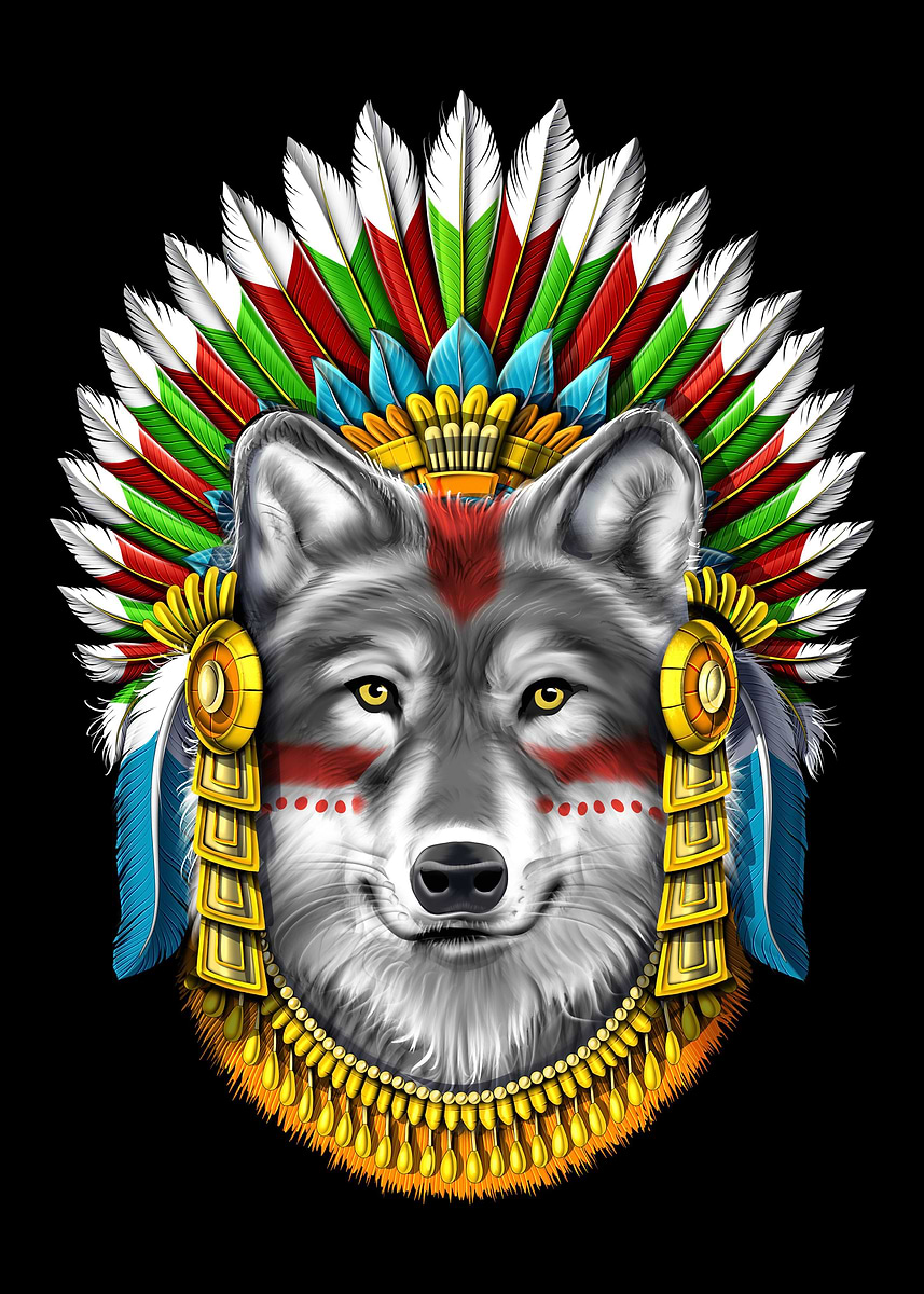 'Wolf Aztec Warrior' Poster, picture, metal print, paint by ...