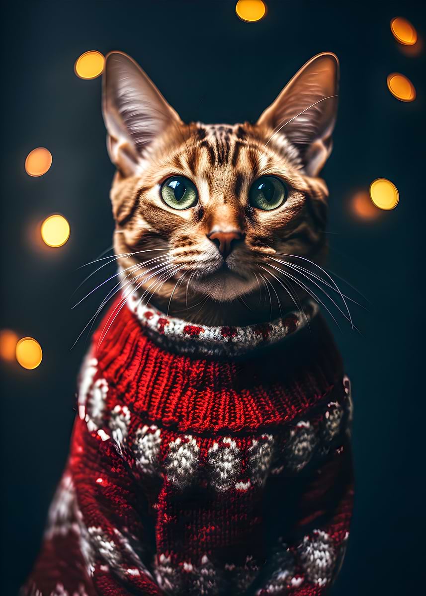 'Christmas Cat ' Poster, picture, metal print, paint by Modern Evo ...