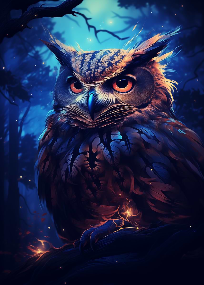 'Owl Dark' Poster, picture, metal print, paint by Davia Jleeyah | Displate