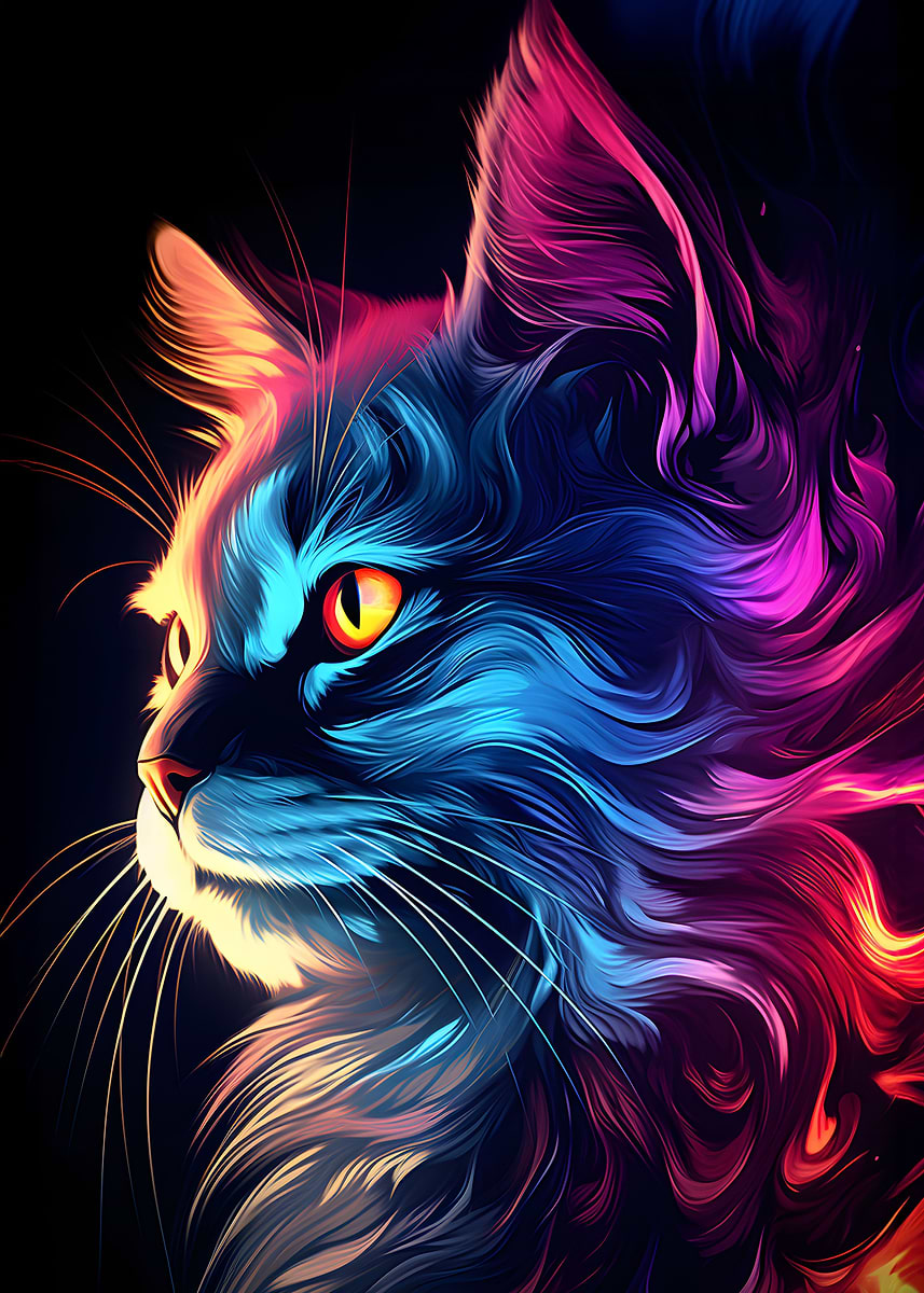 'Neon Cat Glow' Poster, picture, metal print, paint by Bowie Martyr ...