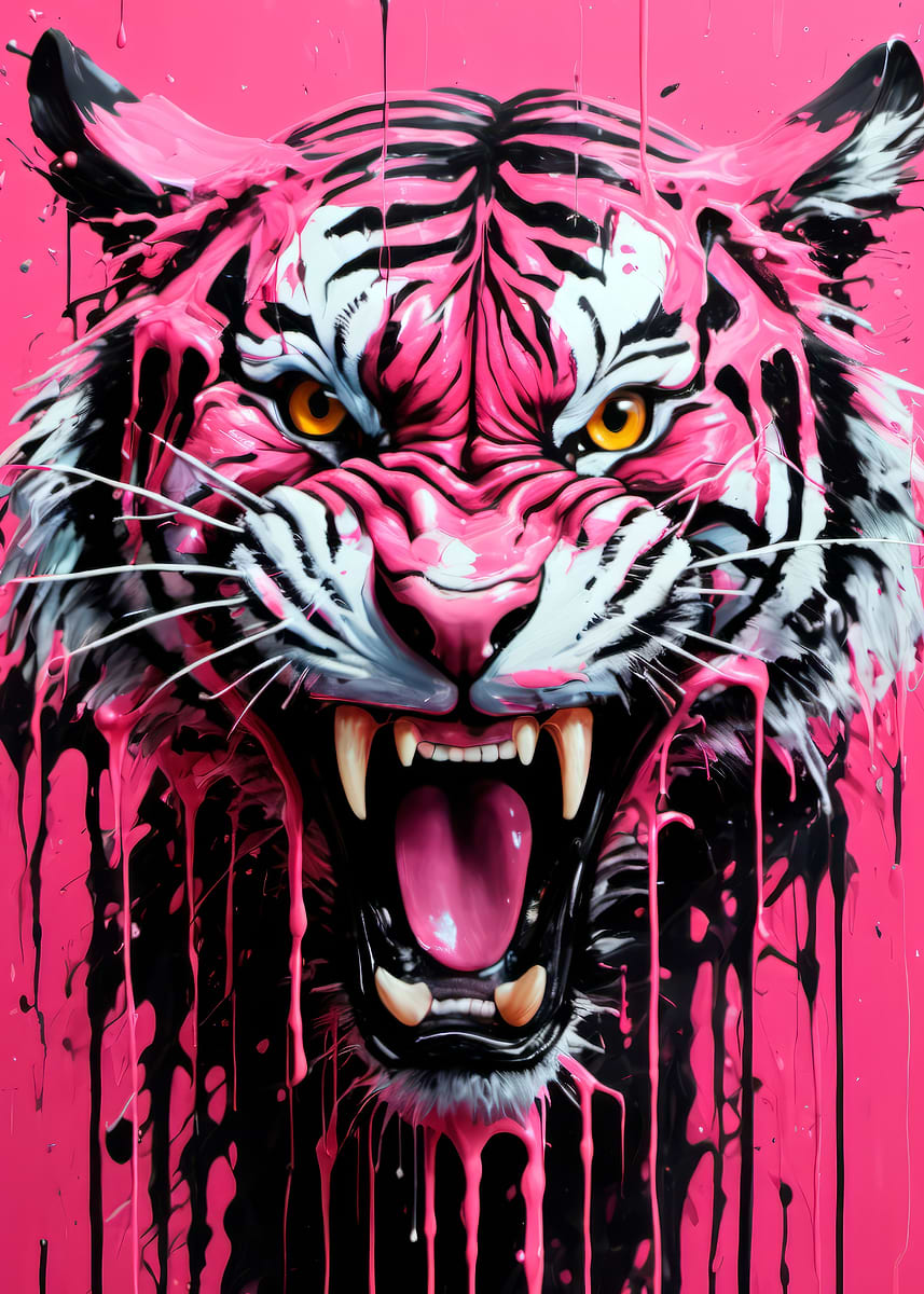 'pink paint tiger art ' Poster, picture, metal print, paint by mk ...