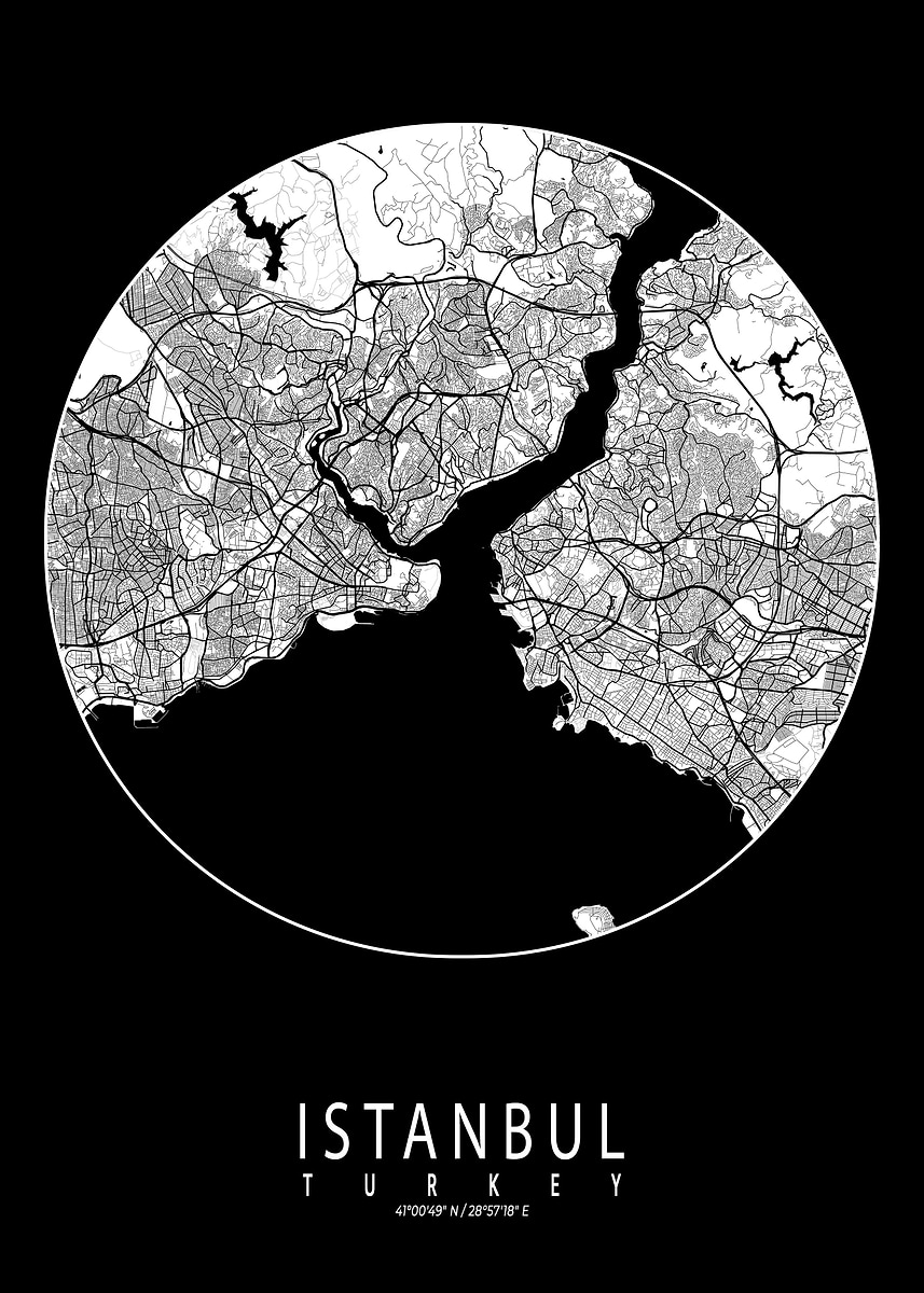 'Istanbul City Map Full Moo' Poster, picture, metal print, paint by ...