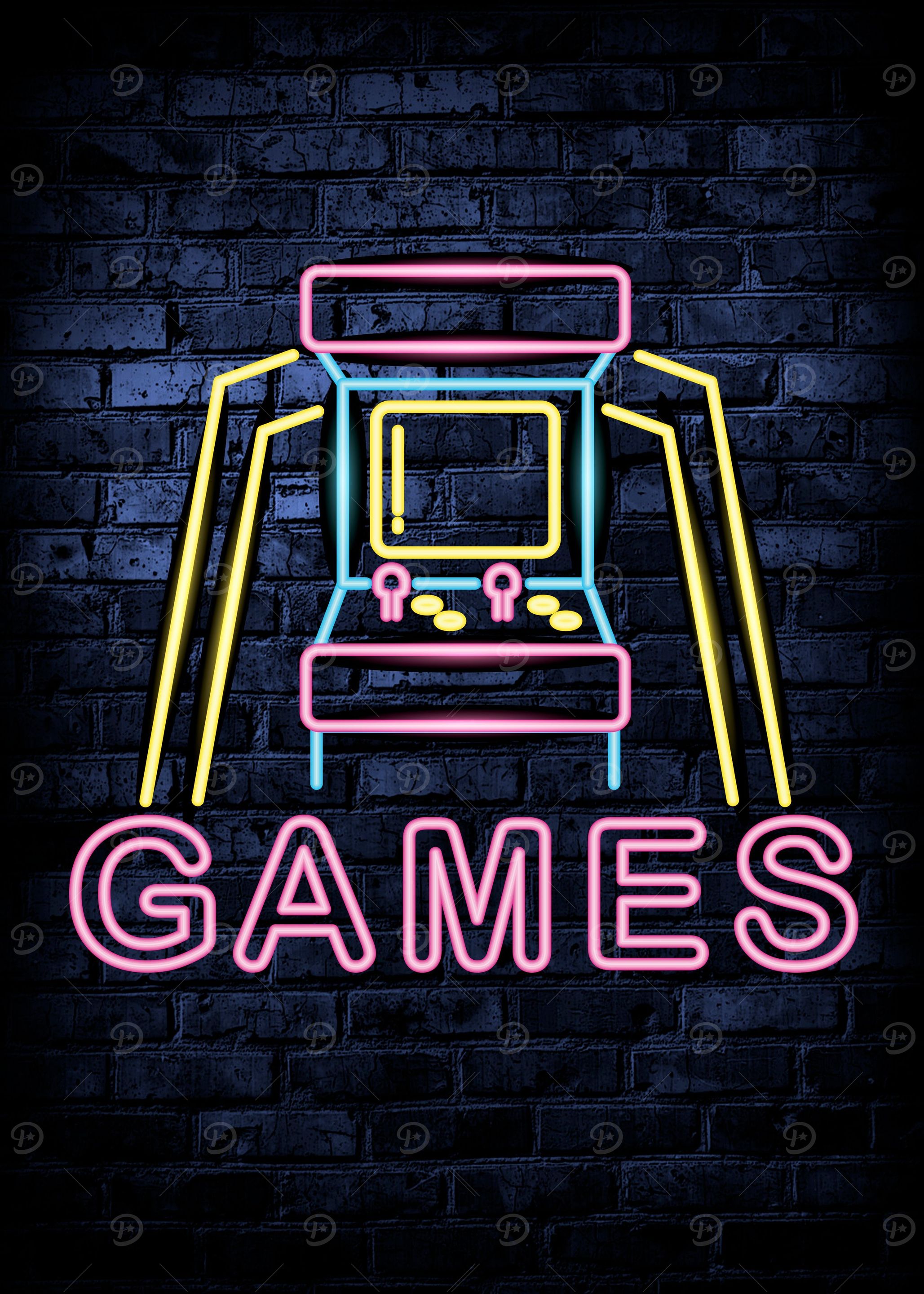 'Acade Games Neon Poster' Poster, picture, metal print, paint by Metal ...