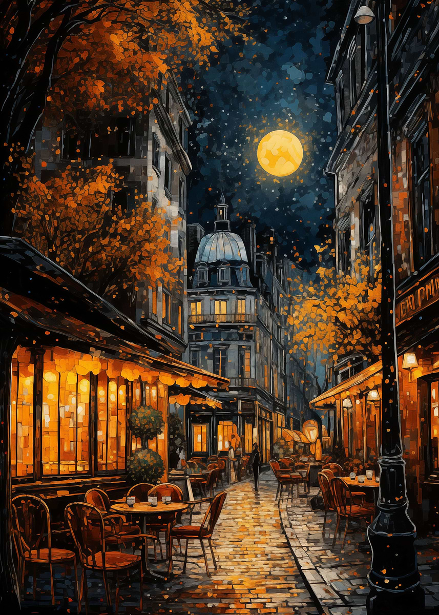 'Paris Streets at night' Poster, picture, metal print, paint by ...