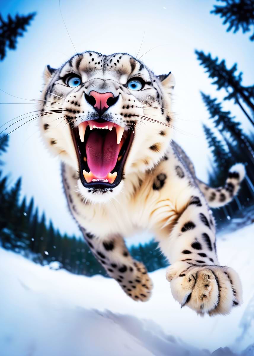'The Fierce Snow Leopard' Poster, picture, metal print, paint by ...
