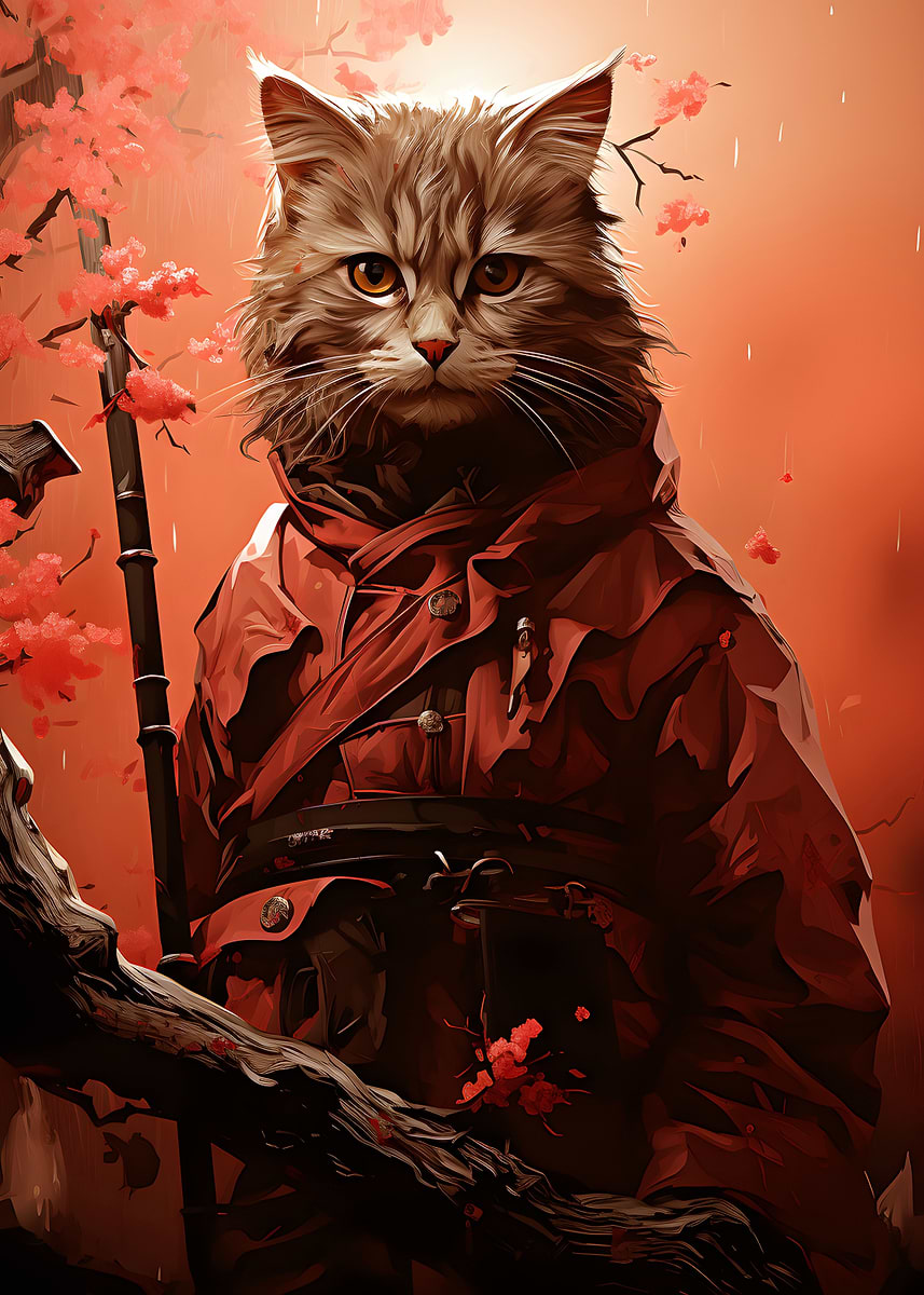 'Sakura Tree Warrior Cat' Poster, picture, metal print, paint by Chris ...