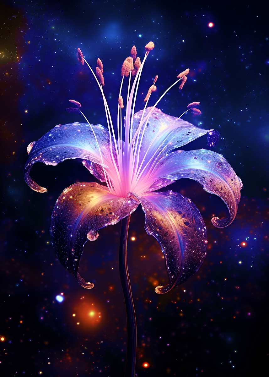 'Galaxy Lily Flower Cosmic' Poster, picture, metal print, paint by Mose ...