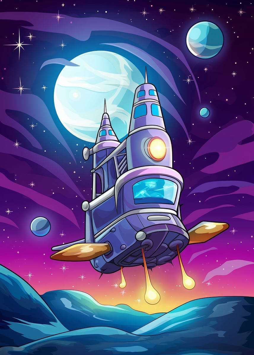 'Outer Space Ship' Poster, picture, metal print, paint by Oliver Qo ...