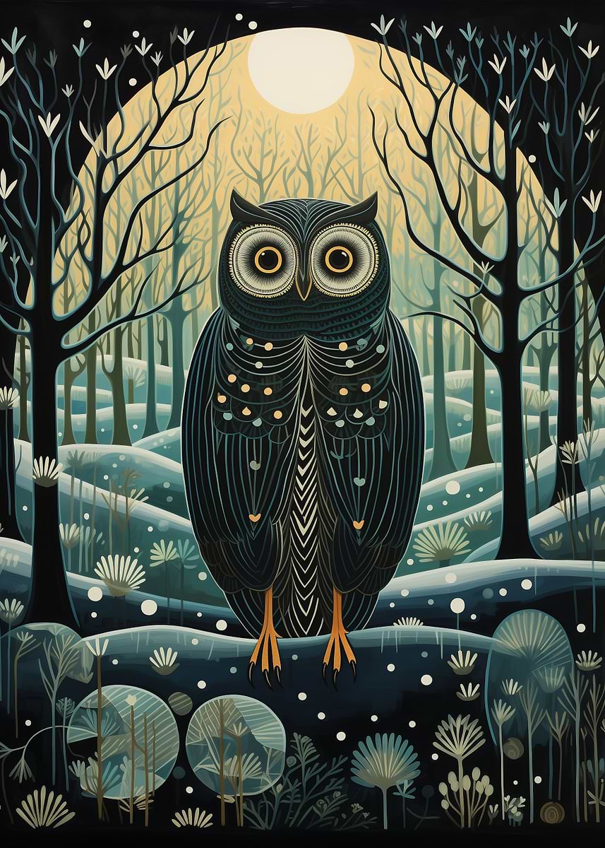 'Nocturnal Owl Beauty' Poster, picture, metal print, paint by Davia ...
