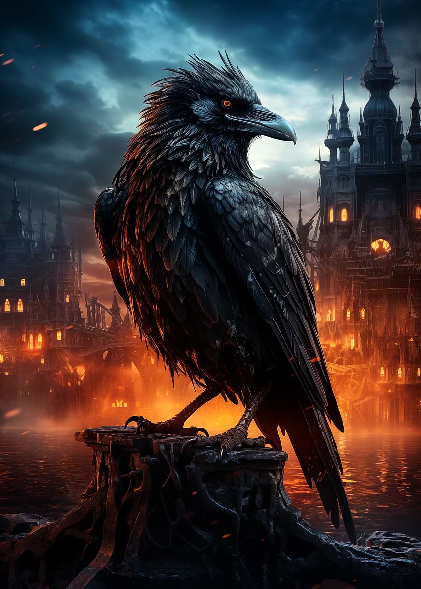 'raven of flames' Poster, picture, metal print, paint by Adel S | Displate