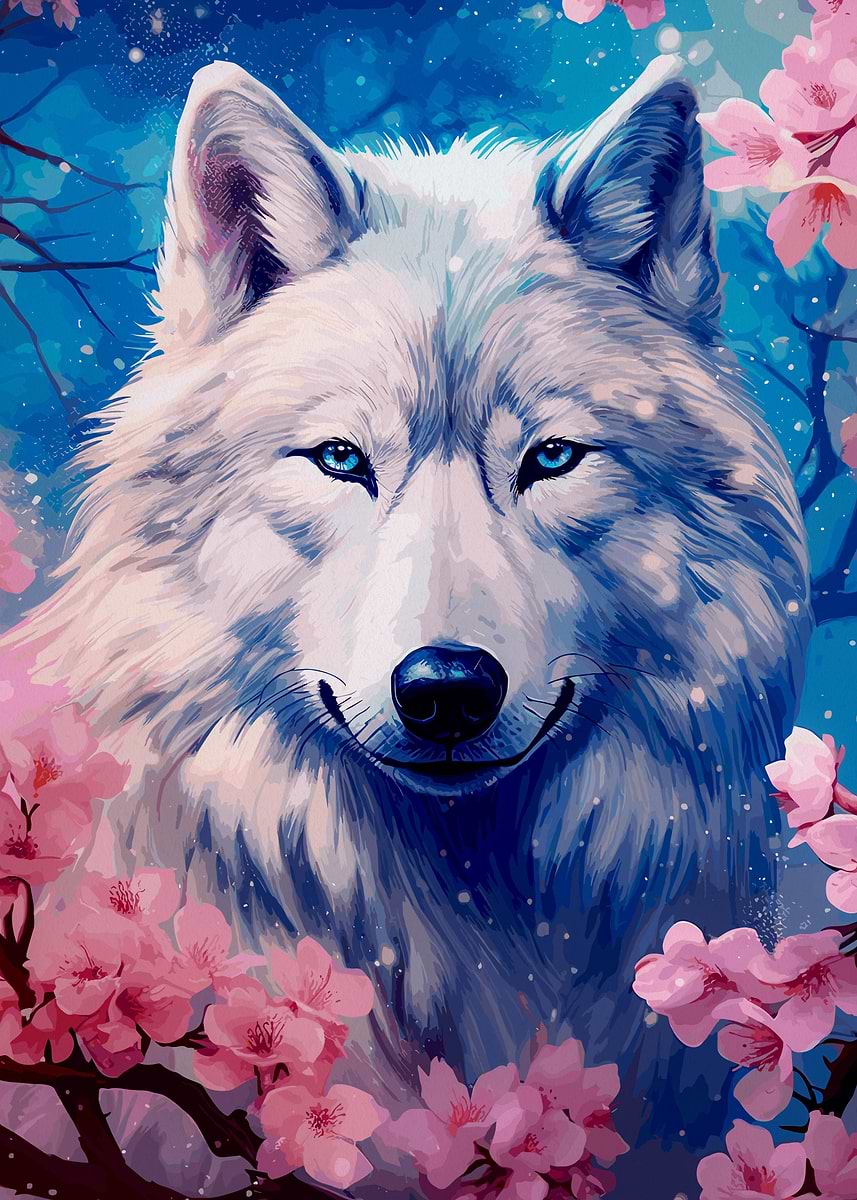 'wolf cherry blossom ' Poster, picture, metal print, paint by Patsy ...