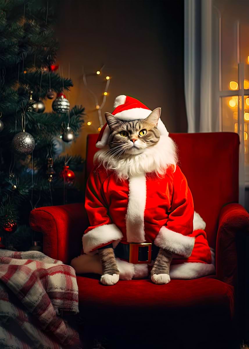 'Christmas Santa Cat' Poster, picture, metal print, paint by Super ...