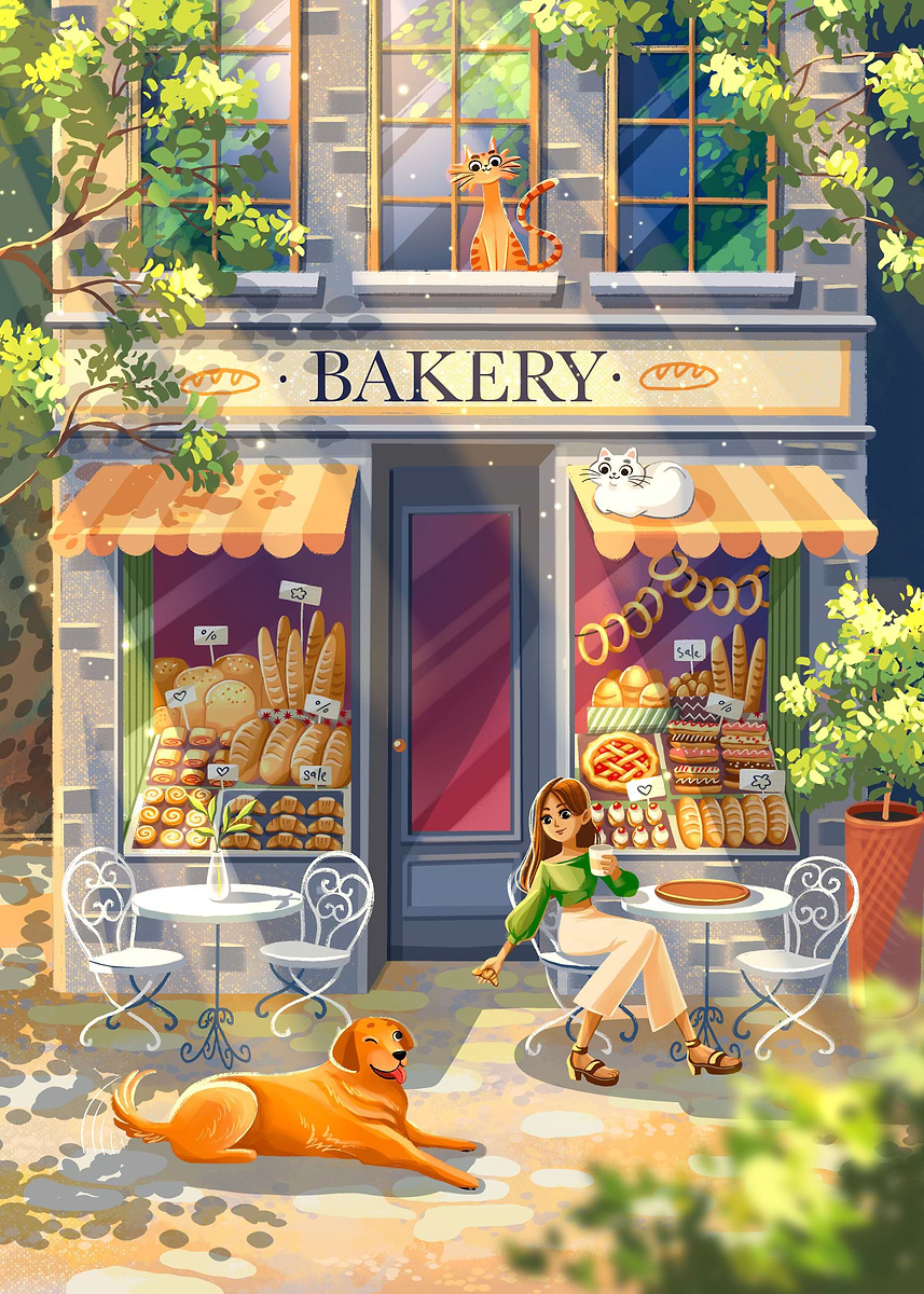 'Bakery' Poster, picture, metal print, paint by Evgenia Lumfur | Displate