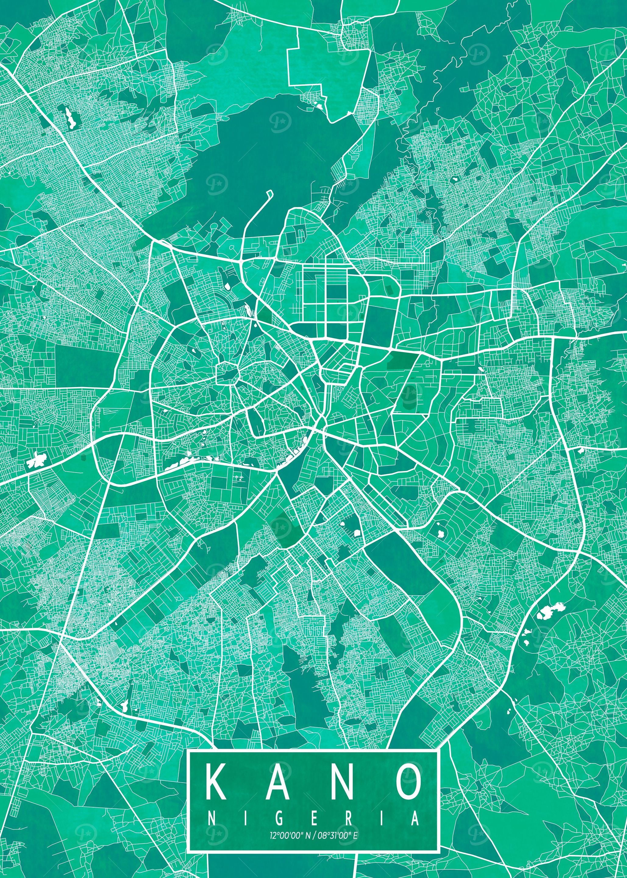 'Kano City Map Watercolor' Poster, picture, metal print, paint by deMAP ...