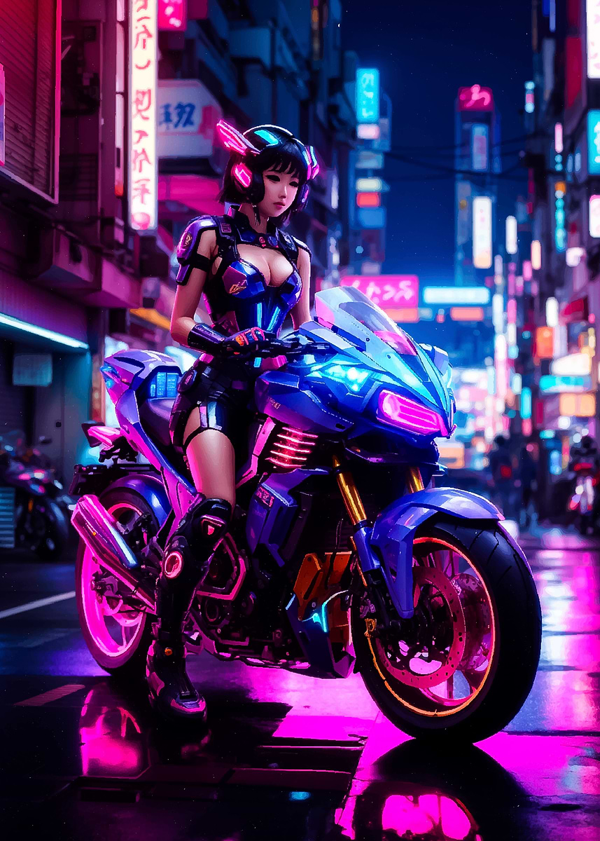 'Girl on Motorcycle' Poster, picture, metal print, paint by Diego The ...