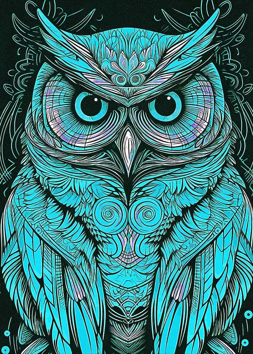 'Blue Owl' Poster, picture, metal print, paint by Magnum Attack | Displate