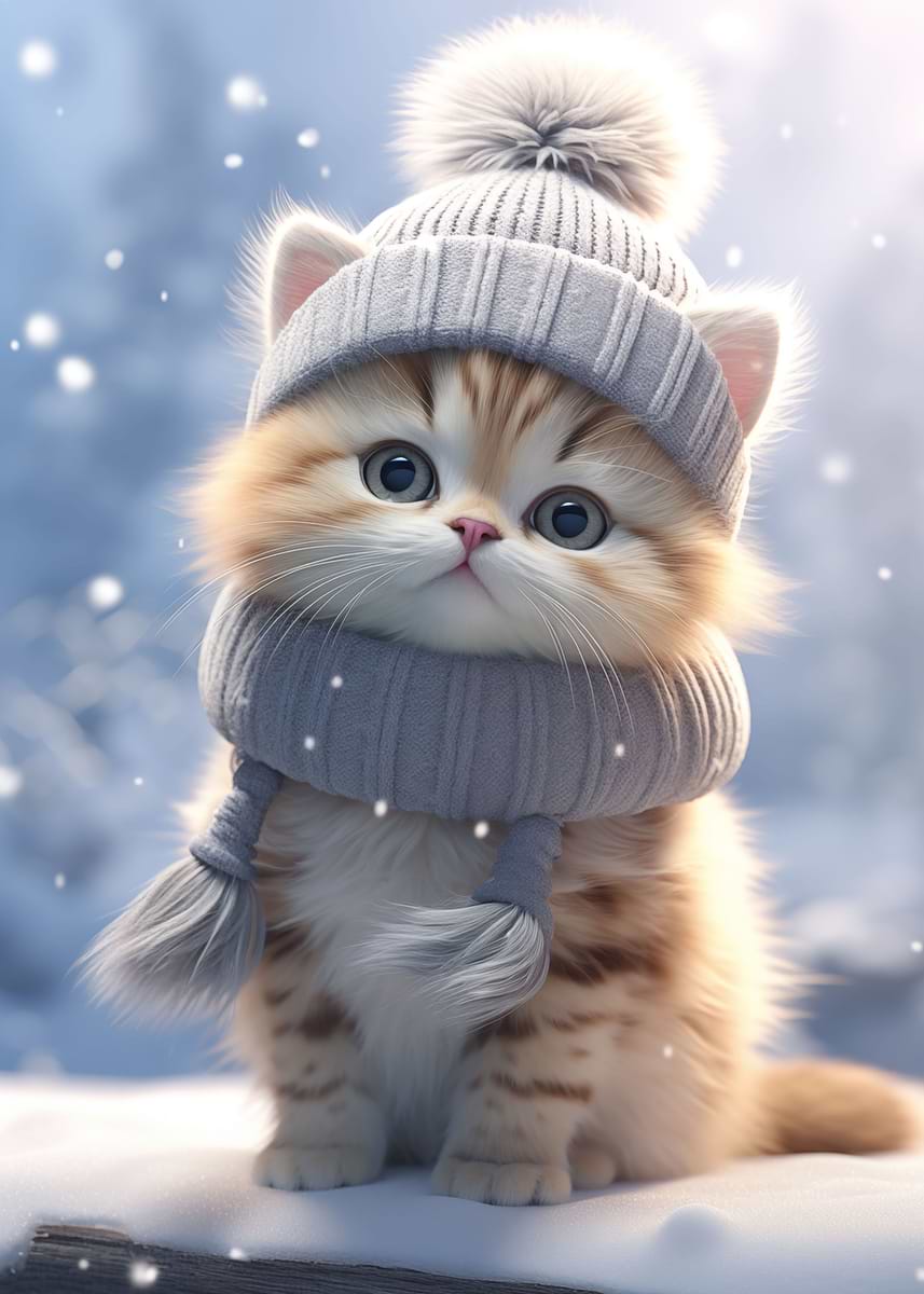 'Snowy Kitty Cuteness' Poster, picture, metal print, paint by Wall ...