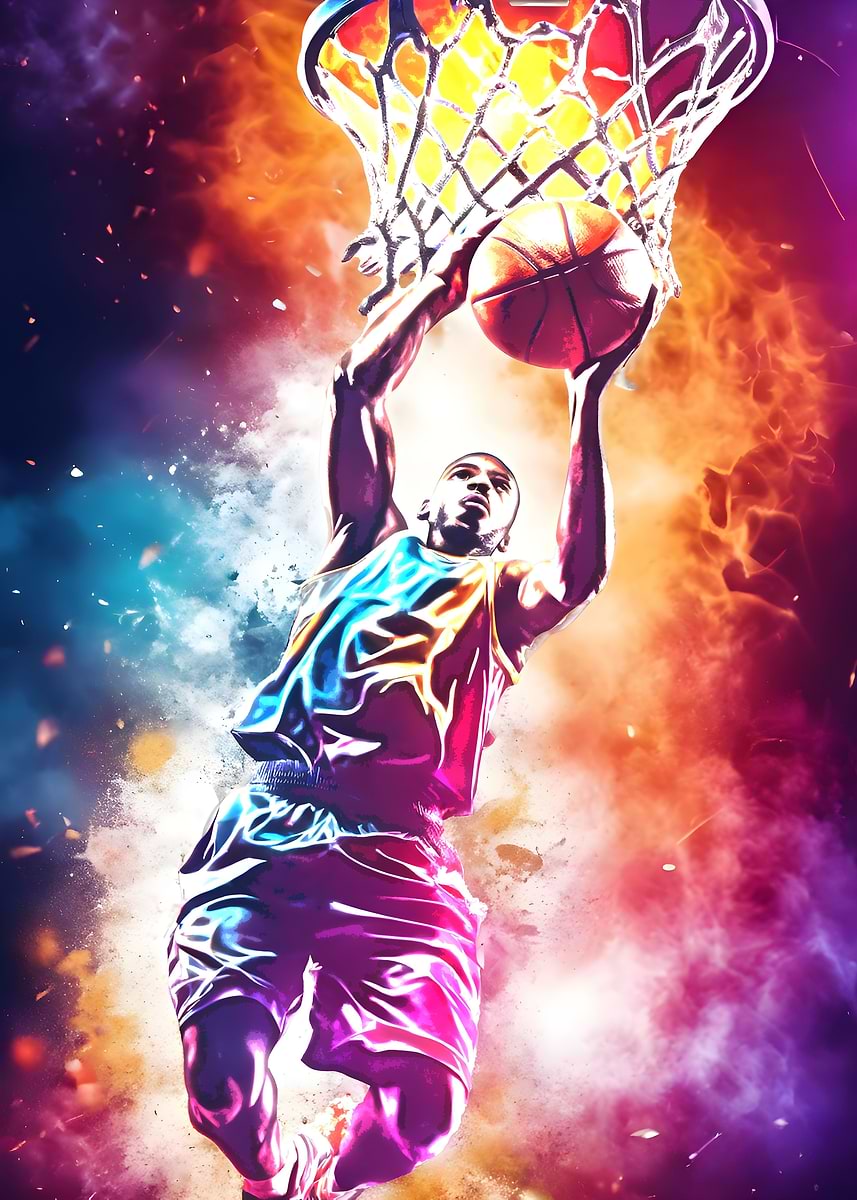 'basketball player dunking' Poster, picture, metal print, paint by ...