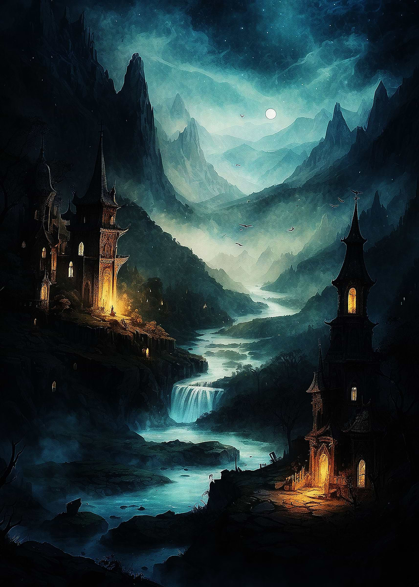 'two castles late at night' Poster, picture, metal print, paint by QTK ...