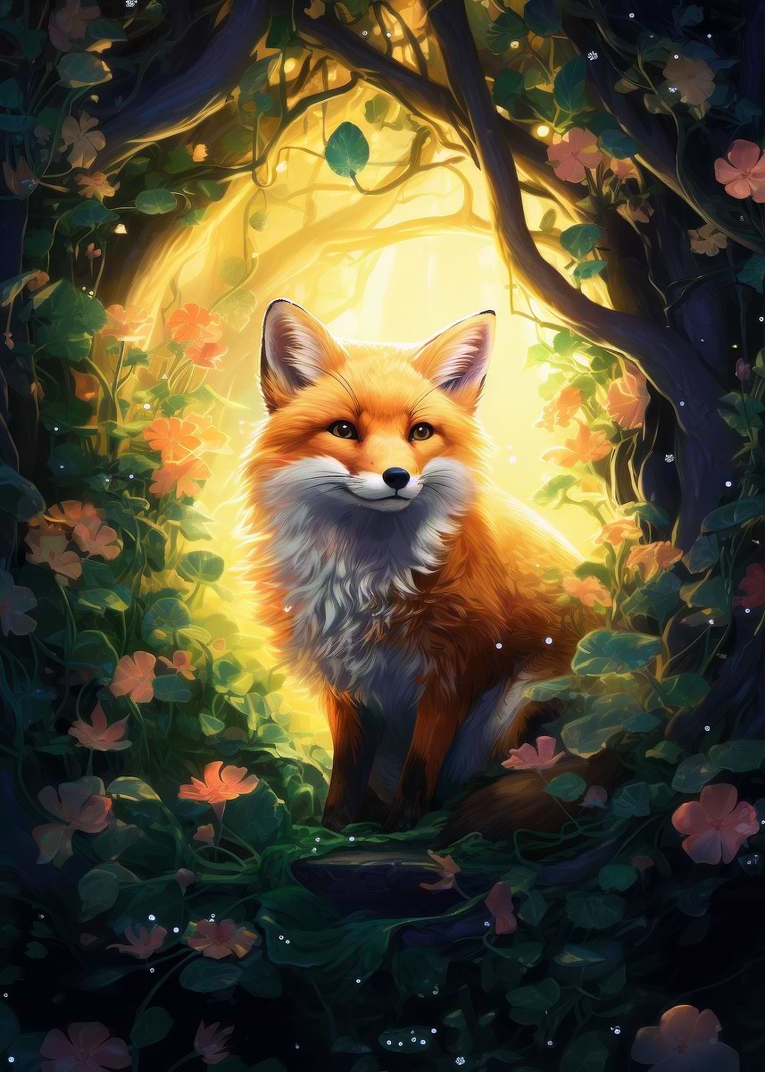 'Fox In Forest' Poster, picture, metal print, paint by FavoritePlates ...