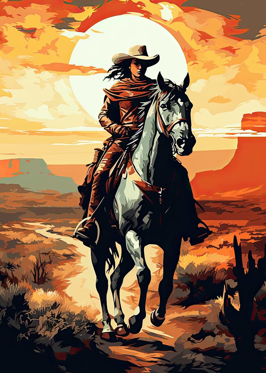 'cowboy in the desert' Poster, picture, metal print, paint by Mariano Mayert | Displate