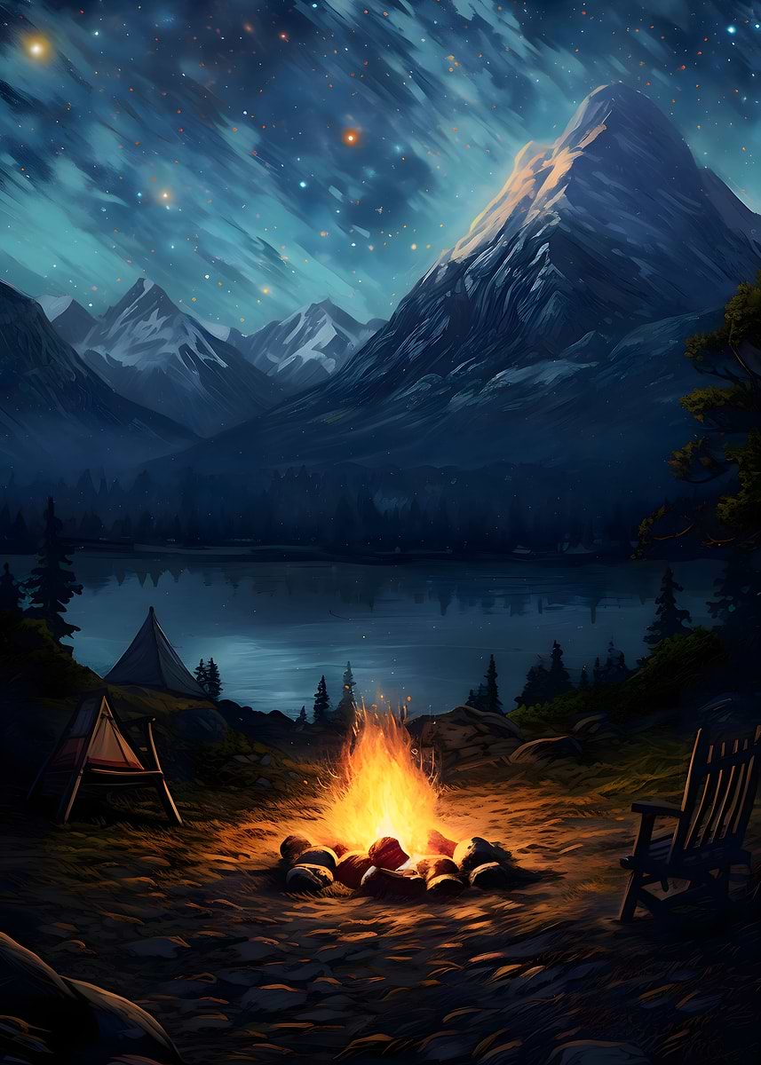 'Campfire Nature Landscape' Poster, picture, metal print, paint by Creative YS | Displate