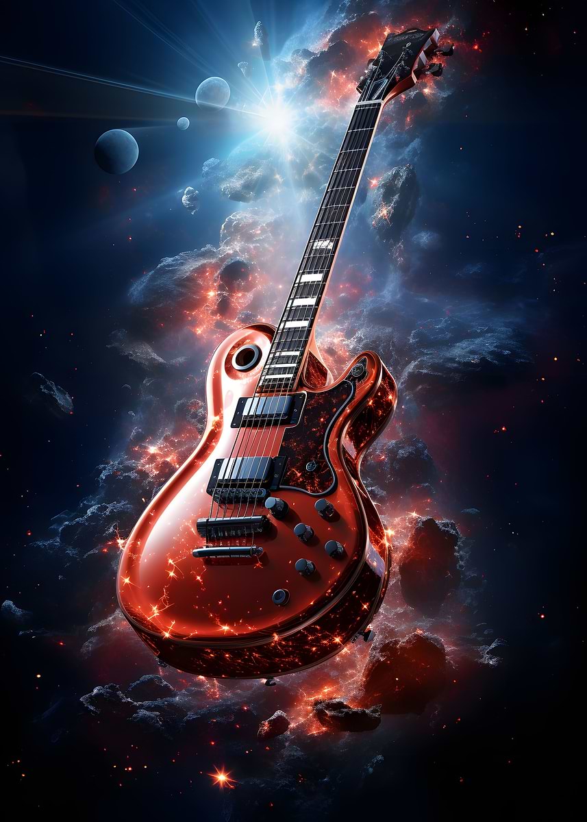 'Guitar in Space' Poster, picture, metal print, paint by ...