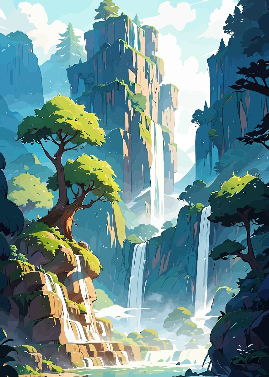 'A Beautiful Cascade' Poster, picture, metal print, paint by Naui Art ...