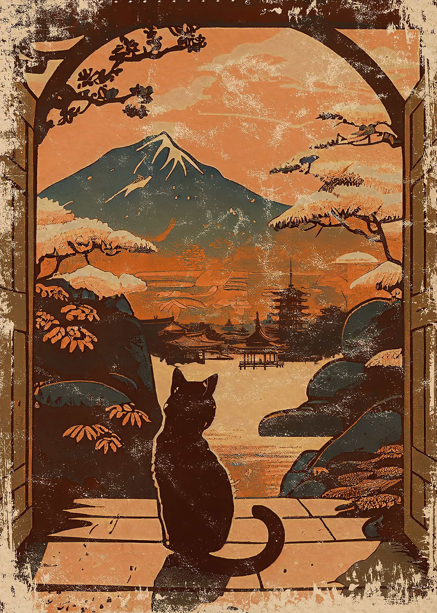'Cute cat landscape' Poster, picture, metal print, paint by Simon ...