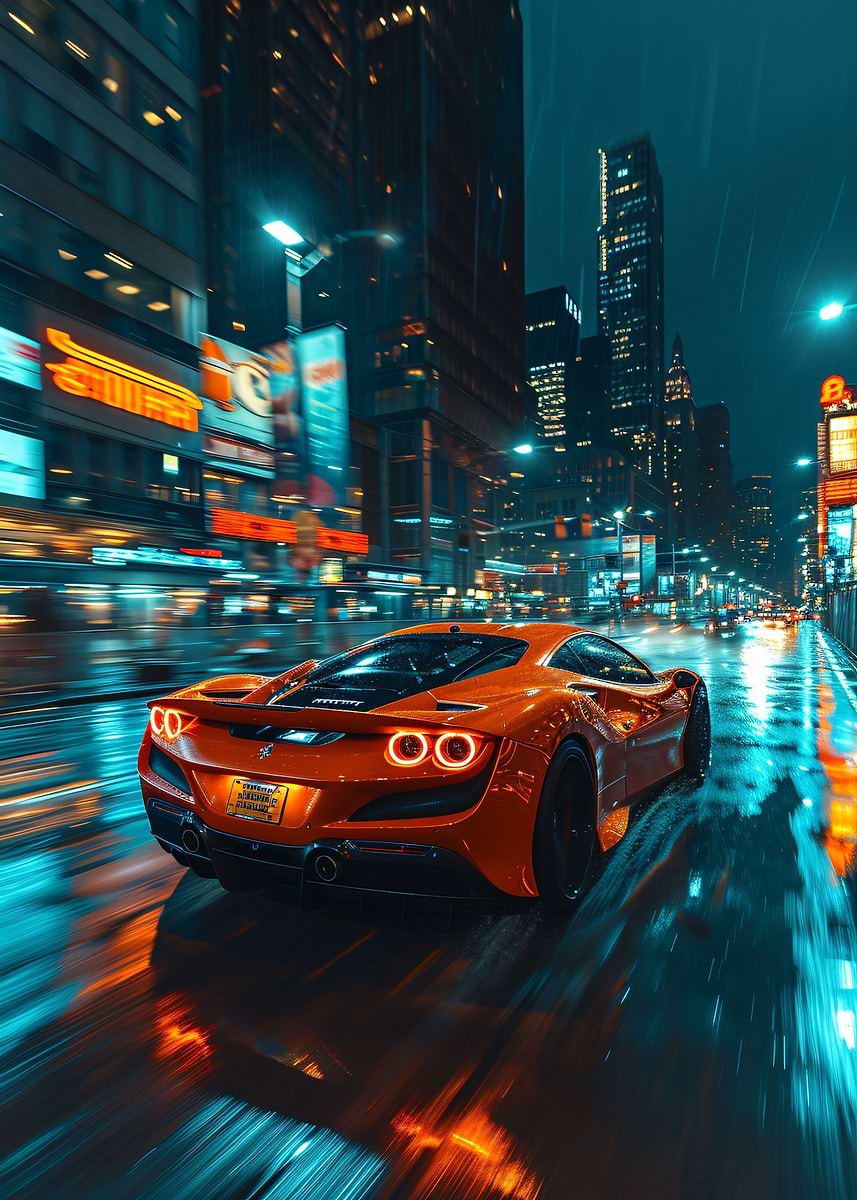 'Neon Lit Ferrari F8' Poster, picture, metal print, paint by Adam ...