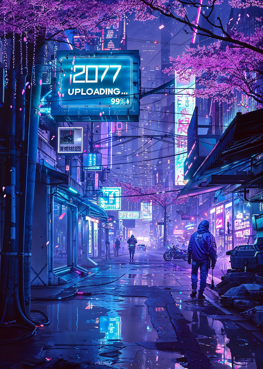 'Neon Tokyo City of 2077' Poster, picture, metal print, paint by ...