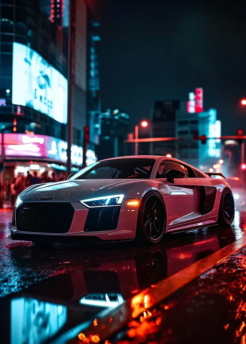 'Audi R8 Night City Vibes' Poster, picture, metal print, paint by Adam ...