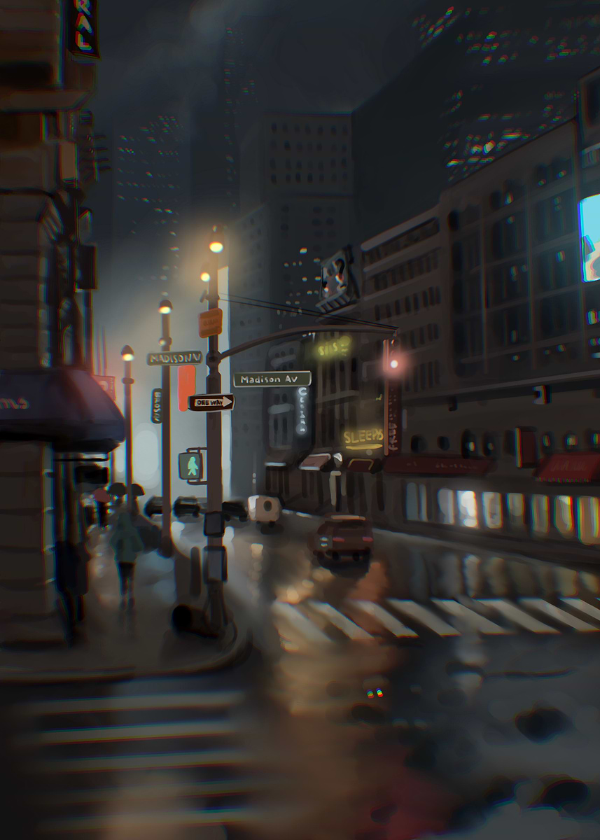 'City street light' Poster, picture, metal print, paint by Mousely ...