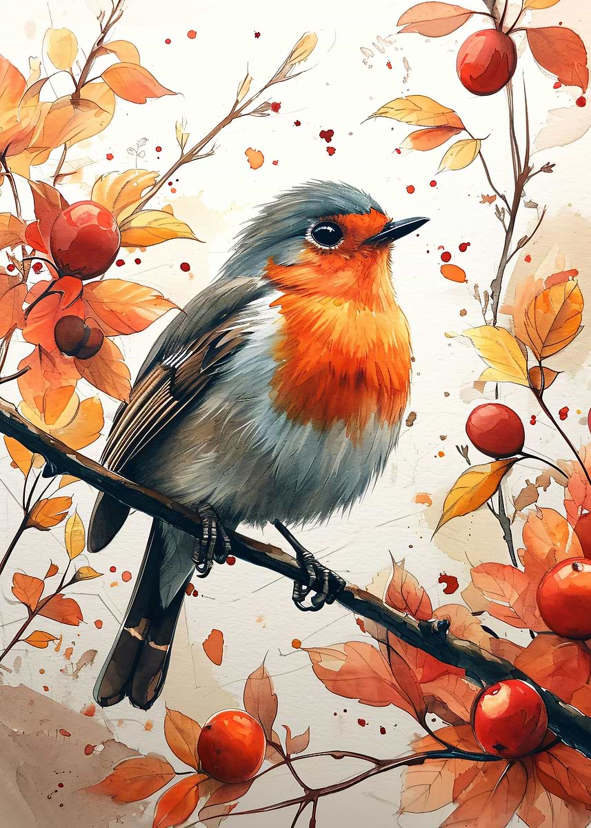 'Robin Bird' Poster, picture, metal print, paint by Adam | Displate