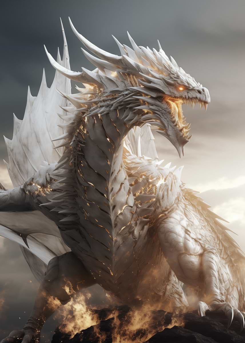 'White Gold Dragon' Poster, picture, metal print, paint by TESSERACT ...