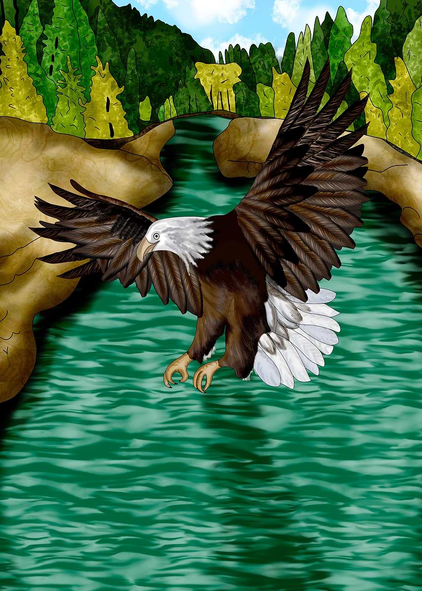 'Hand Drawn Eagle Flying' Poster, picture, metal print, paint by Lisa ...