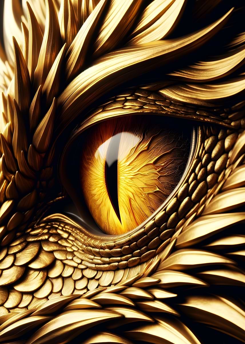 'Gold Dragon Eye' Poster, picture, metal print, paint by MDZ | Displate