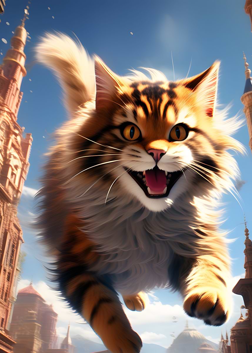 'Colossal Cat Leap' Poster, picture, metal print, paint by ...