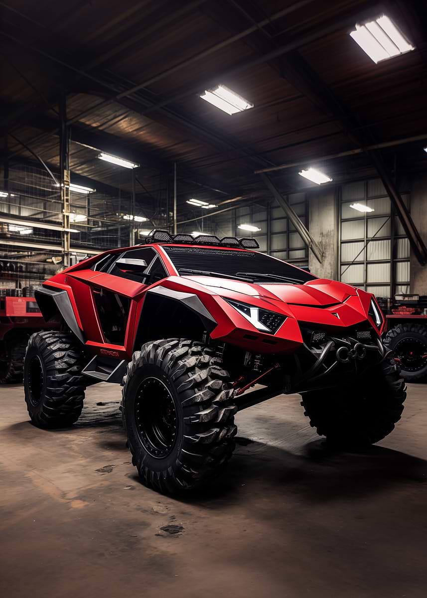 'Red Lambo Monster Truck' Poster, picture, metal print, paint by ...