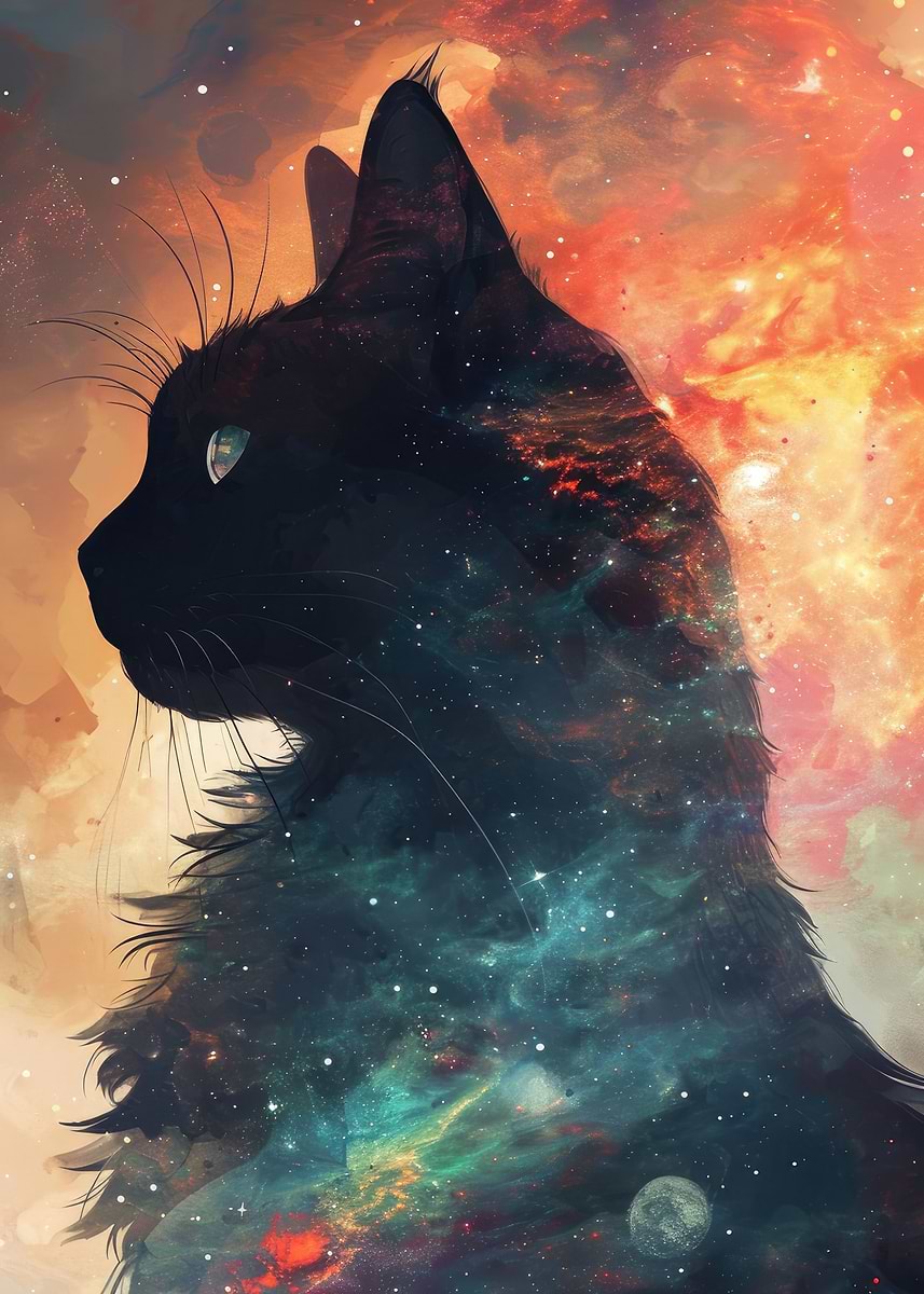 'Cosmic Cat Silhouette' Poster, picture, metal print, paint by ...